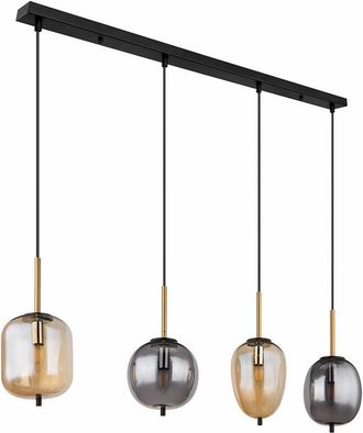 ETC Shop Hängeleuchte Hängelampe Pendelleuchte Pendellampe Esstischleuchte, 4 Flammig Metall schwarz amber rauchfarben, E14 Fassungen, LxBxH 110x18,5x120cm