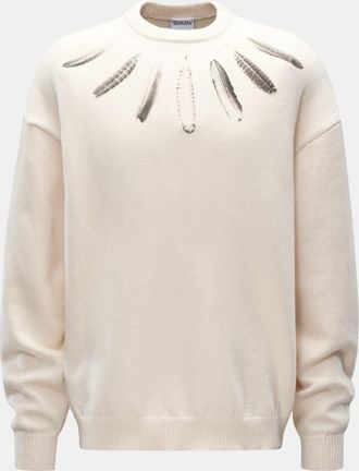 Marcelo Burlon Herren - Rundhalspullover AOP Wind Feathers Knit Comfort Crew creme
