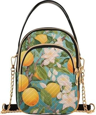 Mnsruu Sac à bandoulière pour femme, orange, blanc, fleur, feuille verte, sac à dos, sac à main, petit sac à bandoulière avec sangle réglable