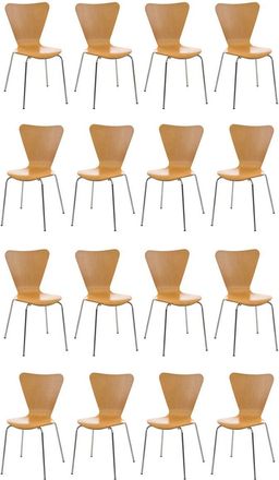 Clp 16x Konferenzstuhl Calisto Mit Holzsitz Und Stabilem Metallgestell I 16x Platzsparender Stapelstuhl, Farbe:Natur