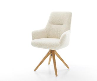 DELIFE Drehstuhl Zelia-Flex mit Armlehnen Teddystoff Beige Holzgestell kantig Natur 180&deg; drehbar Taschenfederkern, Esszimmerst&uuml;hle