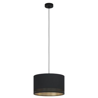 Eglo Pendelleuchte Esteperra, 1 flammige H&auml;ngelampe Vintage, Retro, H&auml;ngeleuchte aus Stahl und Textil in Schwarz, Gold, Esstischlampe, Wohnzimmerlampe h&auml;ng
