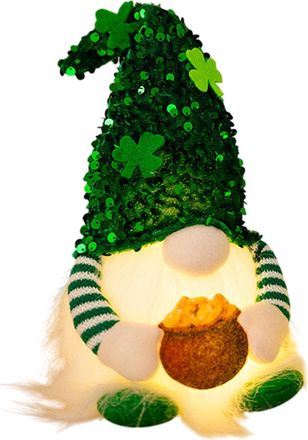 Generic Irish Gnom, beleuchtet Green Shamrock -Pailletten Hut gesichtslose Puppe, handgefertigte skandinavische Tomte, Wohnkultur Tisch Ornamente f&uuml;r Irish M&auml;