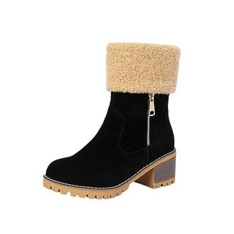Generic Bottes dhiver pour femme doubl&eacute;es de fausse fourrure confortables mi-mollet &eacute;l&eacute;gantes d&eacute;contract&eacute;es r&eacute;tro talon &eacute;pais fermeture &eacute;clair lat&eacute;rale confor