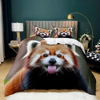 Generic Brun Parure de lit 140x200 Panda Roux Animal Housse de Couette 3 pièces, Ensemble de Literie avec Housses de Couettes et 2 taie doreiller 65x65 cm, po