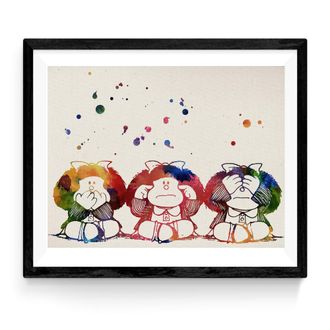 Nacnic Mafalda Aquarell Poster. Wasserfarbe Stil Wanddekoration Abbildung von Argentinier Zeitungscomic. Verschiedene mehrfarbige Comics und Humor Bilder ohn