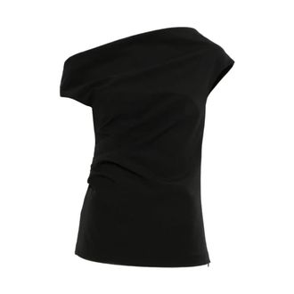 P.A.R.O.S.H. Asymmetrische R&uuml;schenbluse aus Krepp - - Tops - Damen - Schwarzk - L