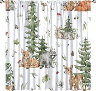 Generic 2 Stücke Gardinen Wohnzimmer Kinderzimmer 140 (B) X 160 (H) cm Thermovorhang Verdunkelungsvorhang Weihnachten Dekoschals Vorhänge 3D Waldtiere Blickdi