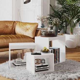 vidaXL Vidaxl - Tables gigognes 3 pcs Blanc Agglom&eacute;r&eacute;