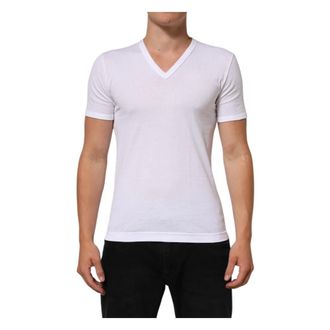 Dolce & Gabbana Homme, Tops, Blanc, Taille: 4XL T-shirt &agrave; Manches Courtes et Col en V