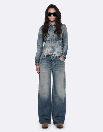 AllSaints veste trucker ajust&eacute;e en denim indigo vintage-Bleu