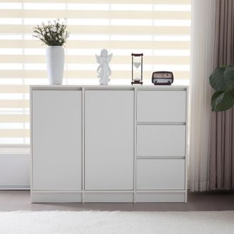 Merax Kommode mit 2 Türen und 3 Schubladen, Modernes Sideboard mit einem verstellbaren Regal für Esszimmer, Wohnzimmer oder Küche, Weiß, 120 * 90 * 35 cm