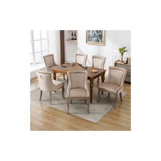 Liberte Lot de 6 Chaises de salon luxueuse rembourr&eacute;e avec garniture clout&eacute;e, pieds en bois massif, rev&ecirc;tement en velours, beige