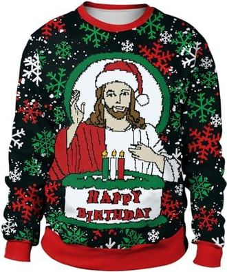 Generic Sweat Noel Homme Manches Longues, Pull De No&euml;l Homme Imprim&eacute; J&eacute;sus Col Rond Sweat No&euml;l pour Christmas Chaud Sportif Famille Sweat-Shirt Hiver Drole Mo