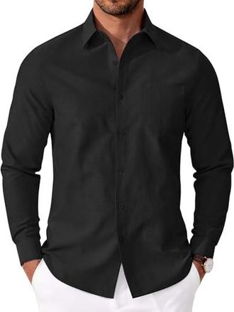 Coofandy Chemise Homme Manches Longues Oxford Regular Fit Chemise Business en Coton Décontractée sans Repassage avec Poche Noir XXL