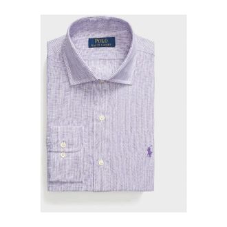Ralph Lauren Homme, Chemises, Violet, Taille: M Chemise en lin ray&eacute; coupe sur mesure