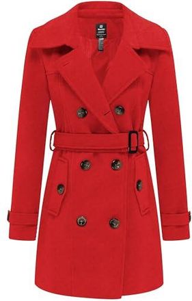 Wantdo Manteau Femme Wantdo en Laine M&eacute;lang&eacute;e &agrave; Double Boutonnage Manteau Hiver Chic Manteau Chaud Mi-Long &Eacute;paulette avec Ceinture Rouge-X 40