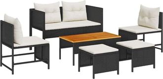 vidaXL Garten-Sofa-Set 6 pcs Schwarz, Creme Poly-Rattan Vidaxl