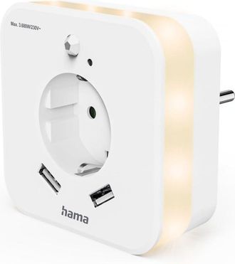 Hama LED-Nachtlicht mit Steckdose, 2 USB-Ausg&auml;nge, Bewegungsmelder, Lichtsensor