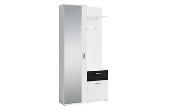 Byliving Kompakt-Garderobe Jakob/Korpus in Weiß/Schubladen-Front in Schwarz/Garderobe mit großer Spiegeltür/Fest montiertes Set/Kommode/Schuh-Schrank/B 97, H 1