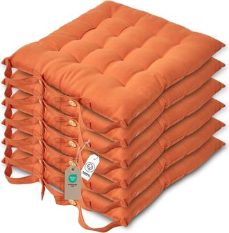 Homescapes 6er Set Stuhlkissen 40x40 cm Terracotta-orange - Sitzkissen Outdoor/Indoor mit Baumwollbezug, Sitzpolster waschbar und Oeko-TEX-Zertifiziert f&uuml;r Esszi