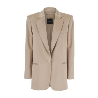 Andamane Femme, Vestes, Beige, Taille: 34 FR Veste Beige en Laine M&eacute;lang&eacute;e &agrave; Boutonni&egrave;re Simple