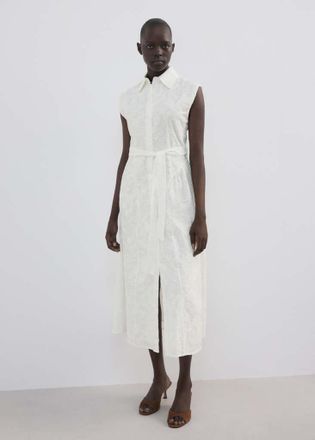 Mango Robe broderies ceinture &eacute;cru - Femme - XS - MANGO