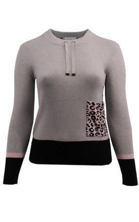 Passioni Strickpullover mit Leoprint und Tasche