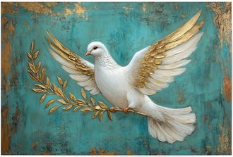 artboxONE Poster 45x30 cm Natur Friedenstaube mit Olivenzweig - Bild Taube acrylmalerei Freiheit
