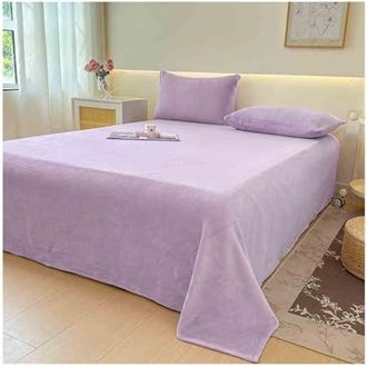 Generic Drap Plat en Flanelle Douce pour 1 2 Personnes, Draps de Lit Chauds et Confortables, Drap Housse Épais pour Hiver Automne (Purple,160x230cm+48x74cm x1