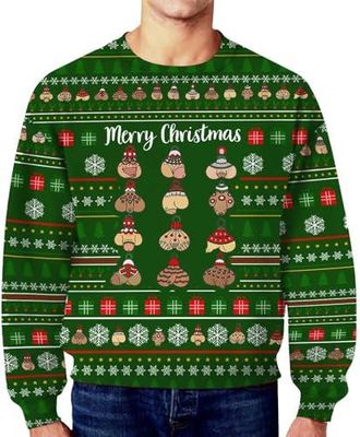 Generic Pull de Noël amusant pour homme, fantaisie et amusant - Imprimé graphique - Chaud - Col rond - Tendance - Décontracté - Tenue dextérieur, Vert, XXL