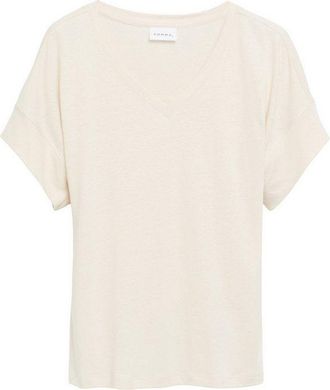 Comma Kurzarmshirt T-Shirt Shirt aus Leinenmix mit V-Ausschnitt