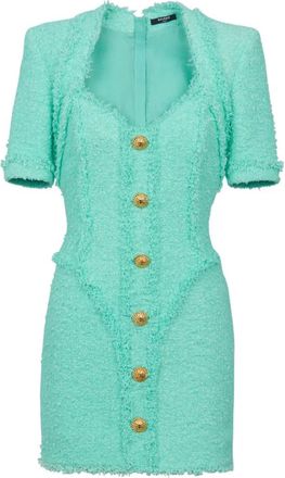 Balmain Femme, Robes, Bleu, Taille: 34 FR Robe en tweed avec boutons