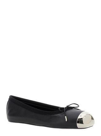 Alexander McQueen Womens Black Ballet Flats With Metallic Toe Calf Ballerina Shoes
