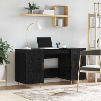 vidaXL Vidaxl - Bureau droit avec porte ch&ecirc;ne noir 140 x 50 x 75 cm - Bois ding&eacute;nierie r&eacute;sistant aux rayures - Rangement int&eacute;gr&eacute; pour bureau moderne