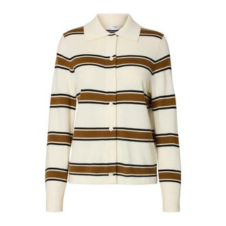 Selected Thea Ls Strickjacke mit Knopfkragen - - Knitwear - Damen - Beige - M