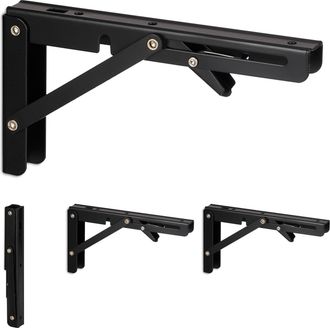Relaxdays Regalträger 4er Set, klappbare Regalhalterung, für die Wand, Regalwinkel, Metall, HBT: 11 x 3 x 20 cm, schwarz