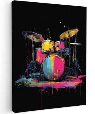 MuchoWow &copy; Bilder 50x70 cm Wohnzimmer Deko Modern Wandbild Kunstdruck auf Leinwand Bild Schlafzimmer &uuml;ber Bett Room Decor Geschenke Schlagzeug - Farbenfroh - L