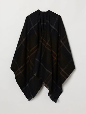 Barbour Kariertes Acryl-Cape mit asymmetrischem Design und Fransen