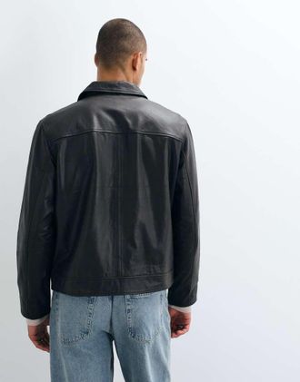 Selected veste en cuir 100% marron fonc&eacute;