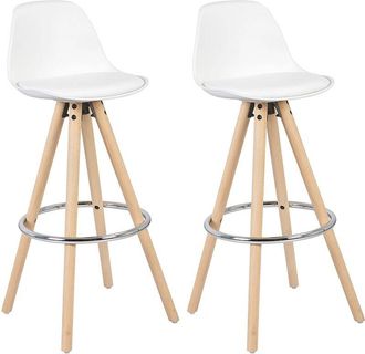 Woltu Woltu - Lot de 2 Tabourets de bar en similicuir et bois avec repose-pieds 38, 5x33x96, 5cm Blanc