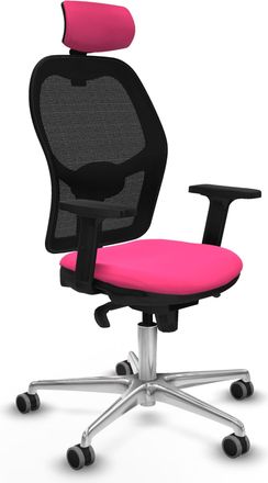 Piqueras y Crespo Schreibtischstuhl Rosa Jorquera mit 2D-Armlehnen, h&ouml;henverstellbarer Lendenwirbelst&uuml;tze und h&ouml;henverstellbarem Kopfteil, Schwarz / Rosa