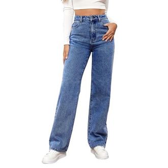 Generic Jean taille haute pour femme - Coupe ample - Coupe ample - Style ann&eacute;es 90 - Pantalon d&eacute;contract&eacute; en jean avec poches pour femme, noir fonc&eacute;, XXL