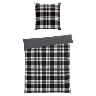 Casa Nova casa NOVA Flanell-Wende-Bettwäsche - 155 x 220 cm - Schwarz - Anthrazit - Weiß - Baumwolle - mit Reißverschluss