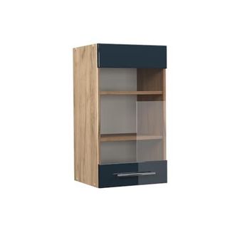 Vicco Meuble de Cuisine Haut vitr&eacute; Fame-Line, Bleu fonc&eacute; Brillant/Ch&ecirc;ne de Force dor&eacute;, 40 cm