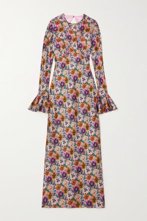 Les R&ecirc;veries R&uuml;ckenfreies Midikleid Aus Satin Mit Blumenmuster - Pink