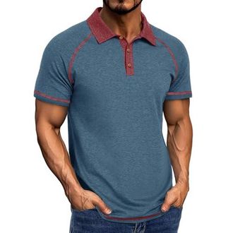 Generic Chemise dentra&icirc;nement en coton et lin pour homme - Style d&eacute;contract&eacute; - Trois imprim&eacute;s - Manches courtes - Tunique respirante, bleu, XXL
