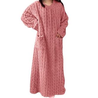 Generic Robe de chambre pour femme, chemise de nuit en flanelle - Chaud et confortable - Peignoir de bain en polaire super doux de couleur unie &agrave; col rond - C