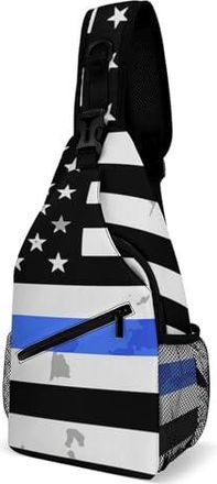 Generic Durable Sacoche Homme Bandouliere Motif de police du drapeau bleu américain Sling Bag Mode,Polyester Crossbody Bag pour école Randonnée Voyage