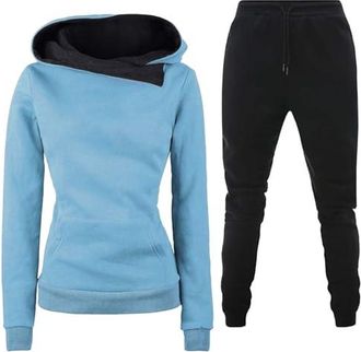 Generic Ensemble de survêtement à manches longues pour femme avec imprimé battements de coeur en polaire, sweat à capuche et pantalon de jogging coupe ajustée